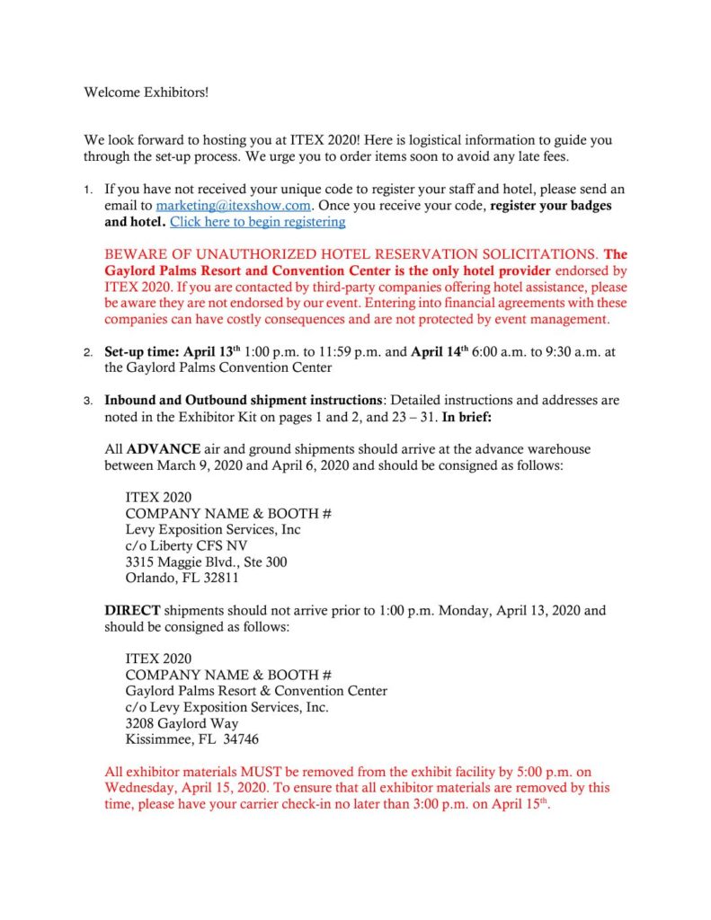 Exhibitor Resources - ITEX 2020